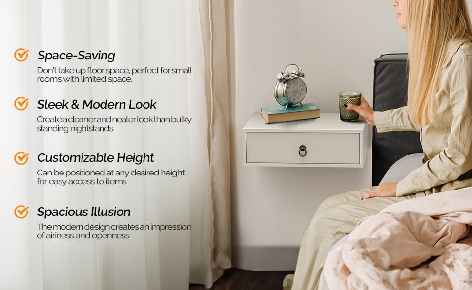 Winado Floating Nightstand with Drawer – Sleek White Wall-Mounted ...