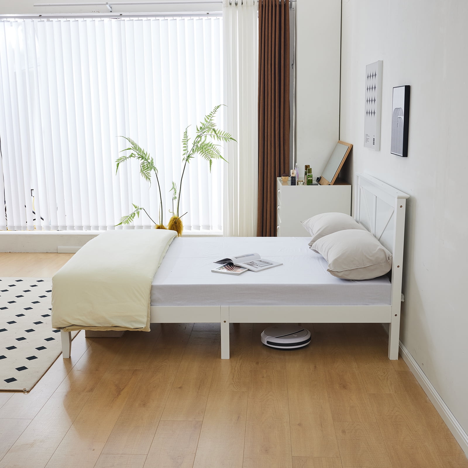 Winado Full Strong Wooden Slats No Box Spring Needed Pine Wood Bed ...