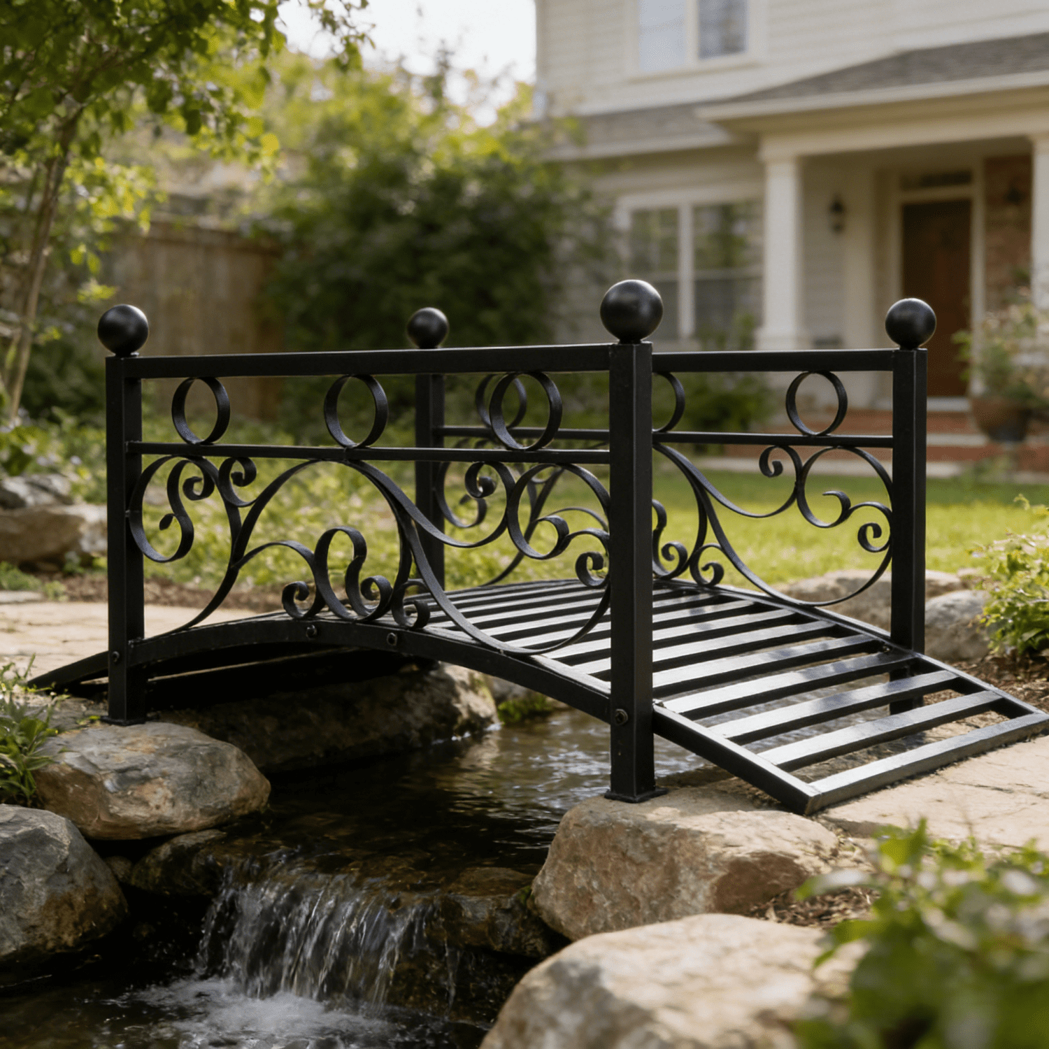 Winado Garden Bridge Decorative Footbridge Metal Arch, Black 3.3FT ...