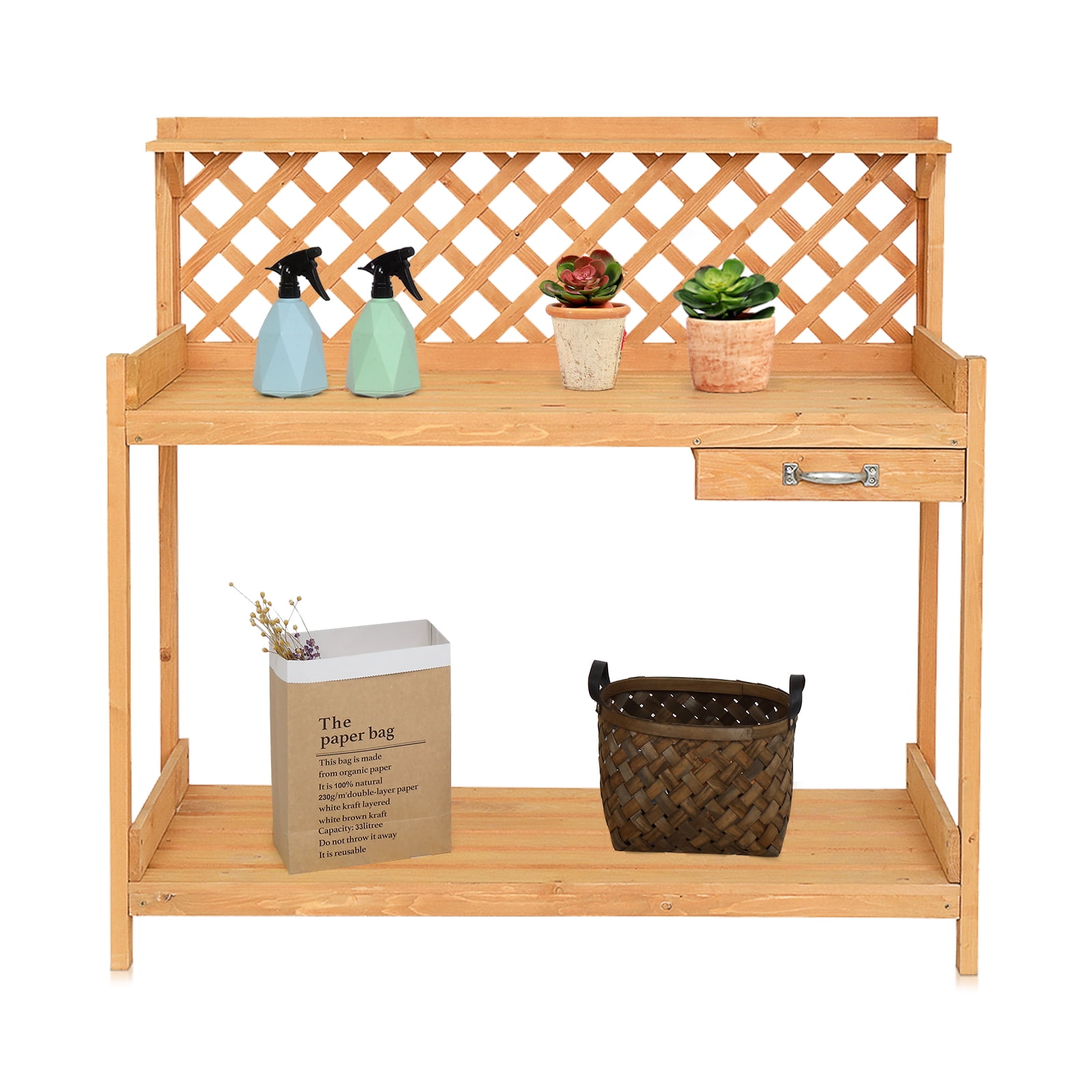 Winado Garden Workbench, Fir Wood Potting Table With Drawer, Burlywood ...