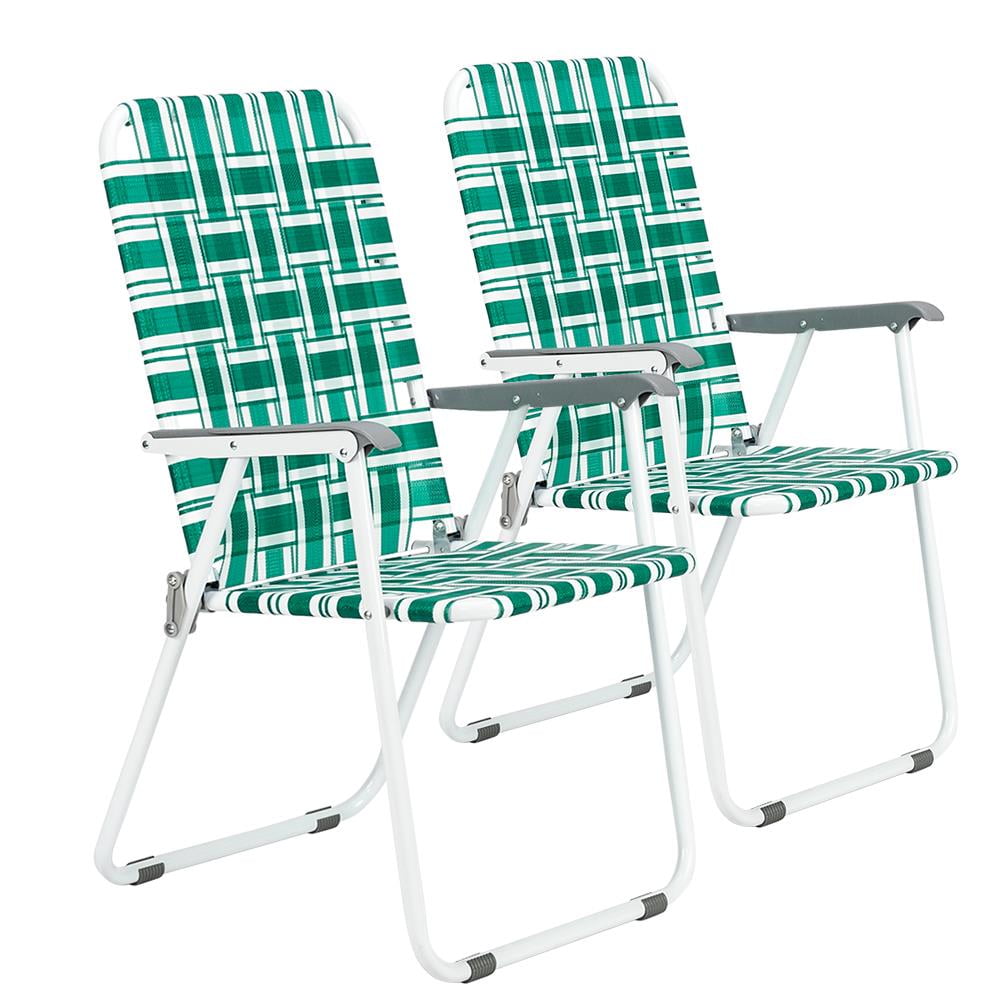 Winado Webbed Folding Lawn Chairs, 2 Pack Light Green Outdoor Patio ...