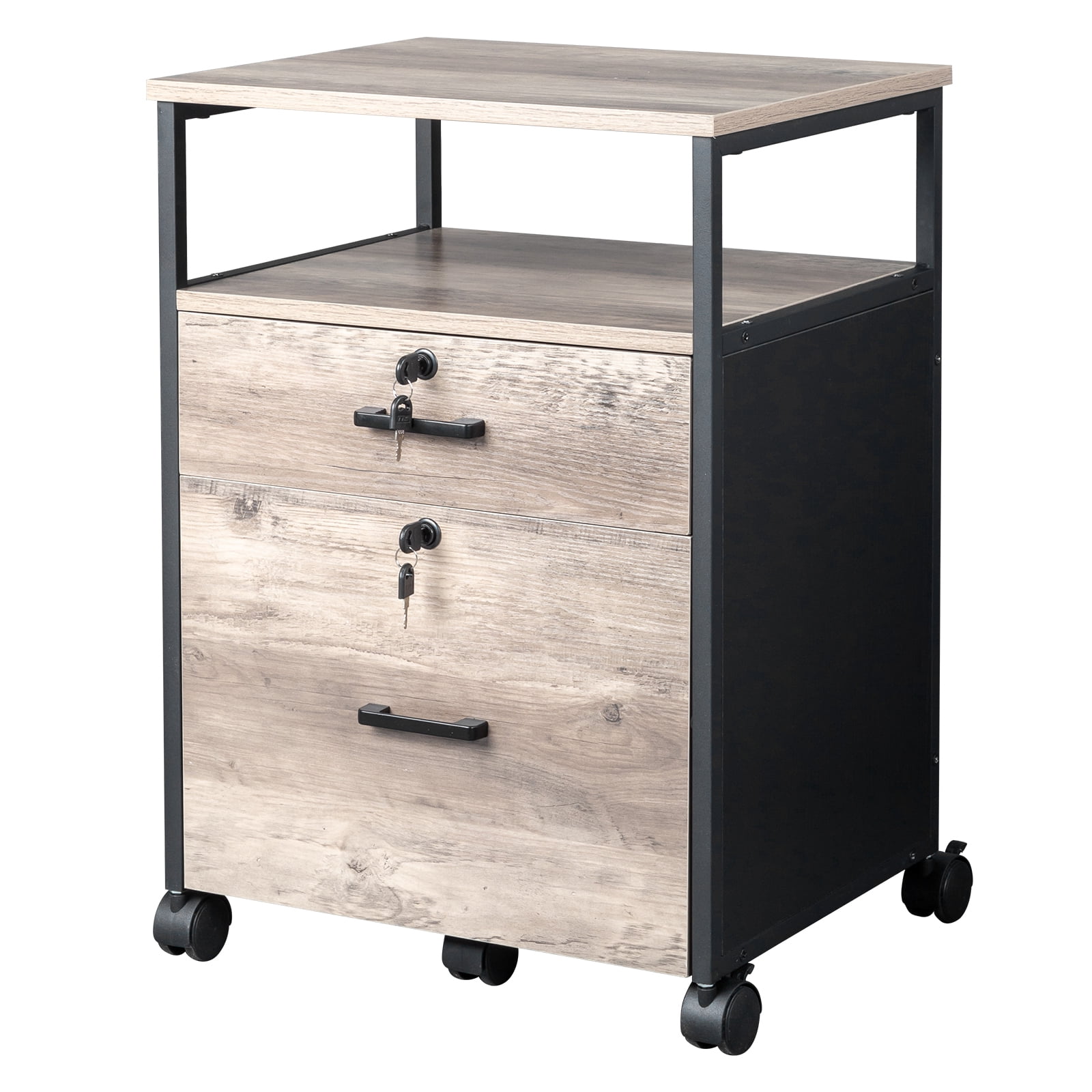 Winado Mobile File Cabinet with 2 Drawers and Open Shelf, Legal&Letter ...