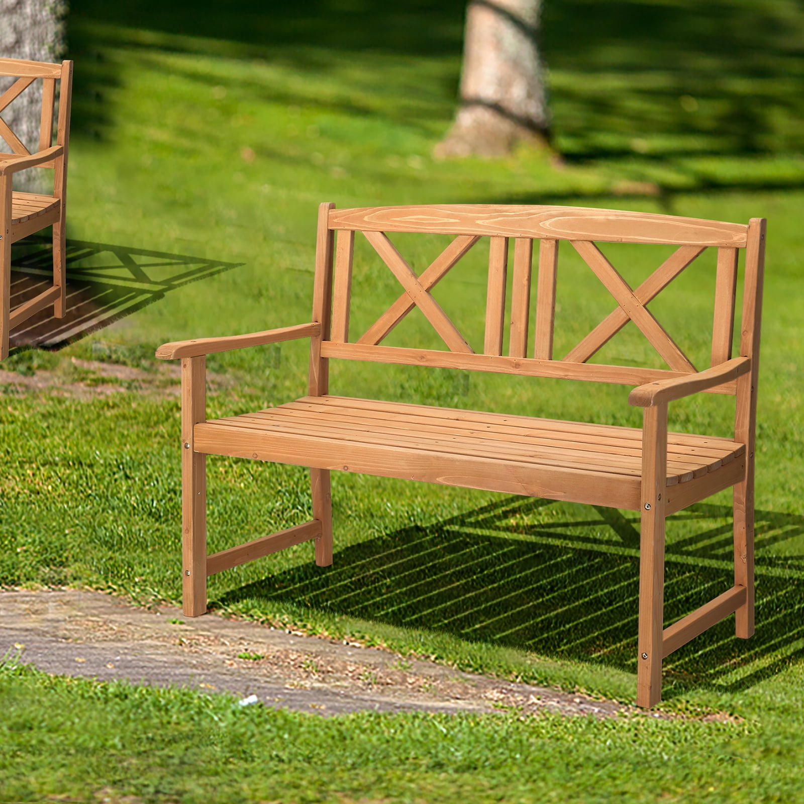 Winado Outdoor Bench for 2 Person, Patio Seat, Wooden Garden Bench ...