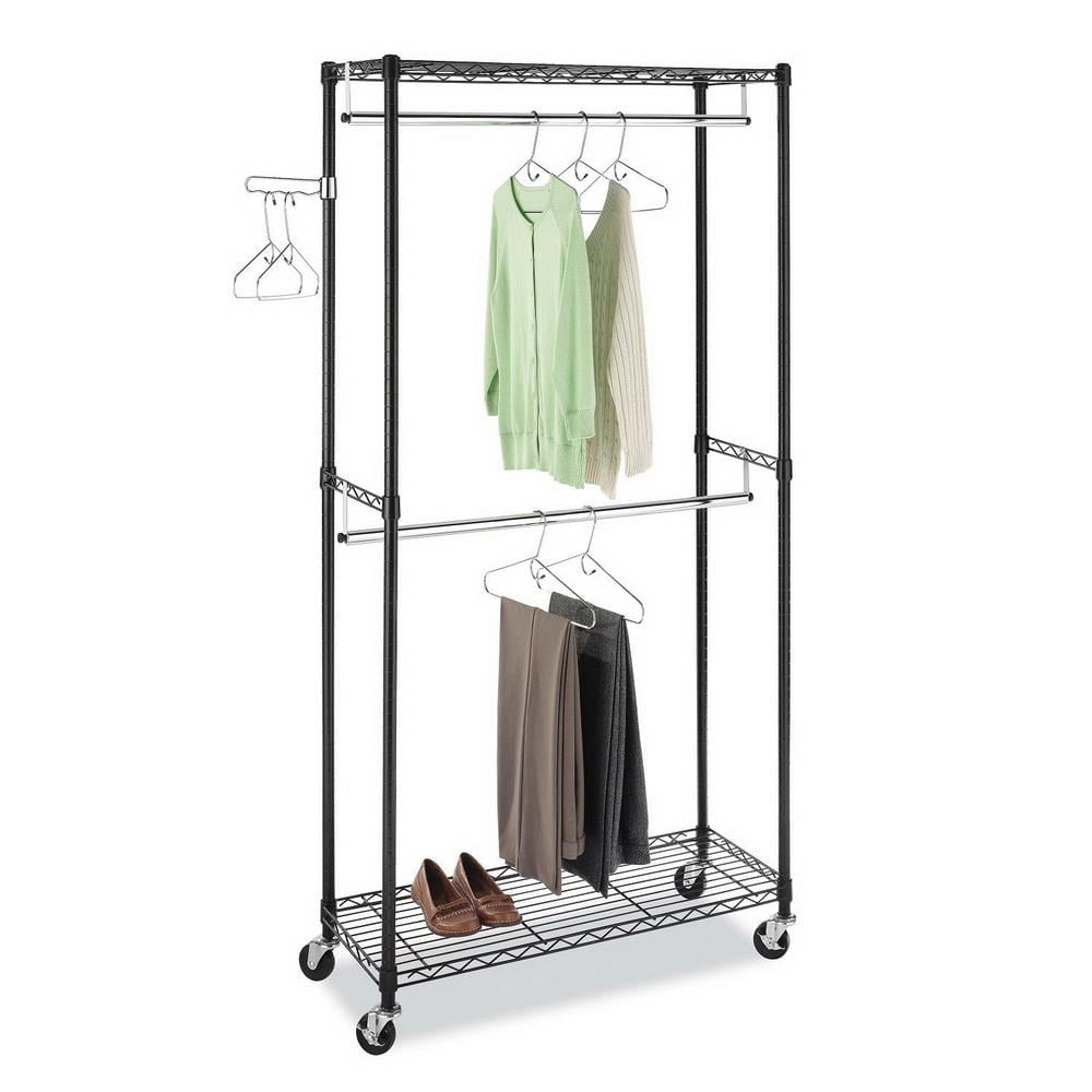 Winado Rolling Clothes Closet Hanger Two Rods Shelves Garment Rack ...
