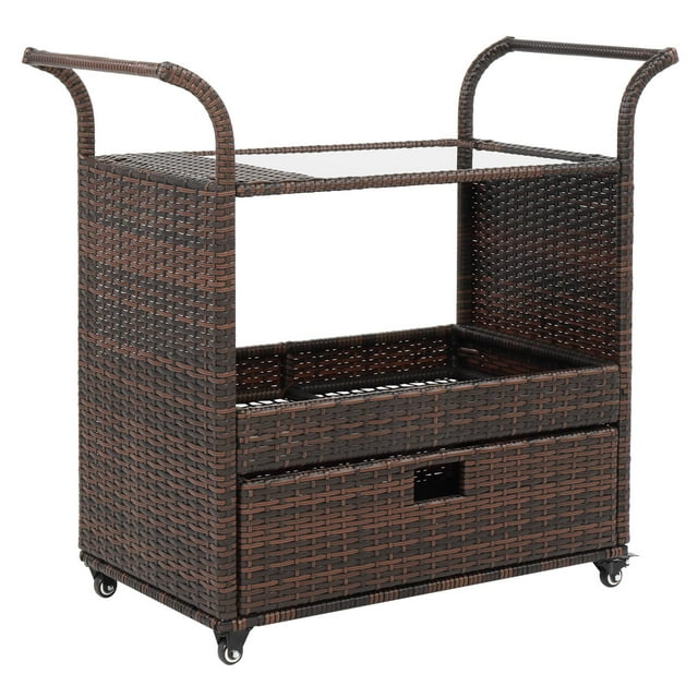 Winado Wicker Bar Serving Cart, 2 Tiers Rattan Cart with Wheels, Wicker ...
