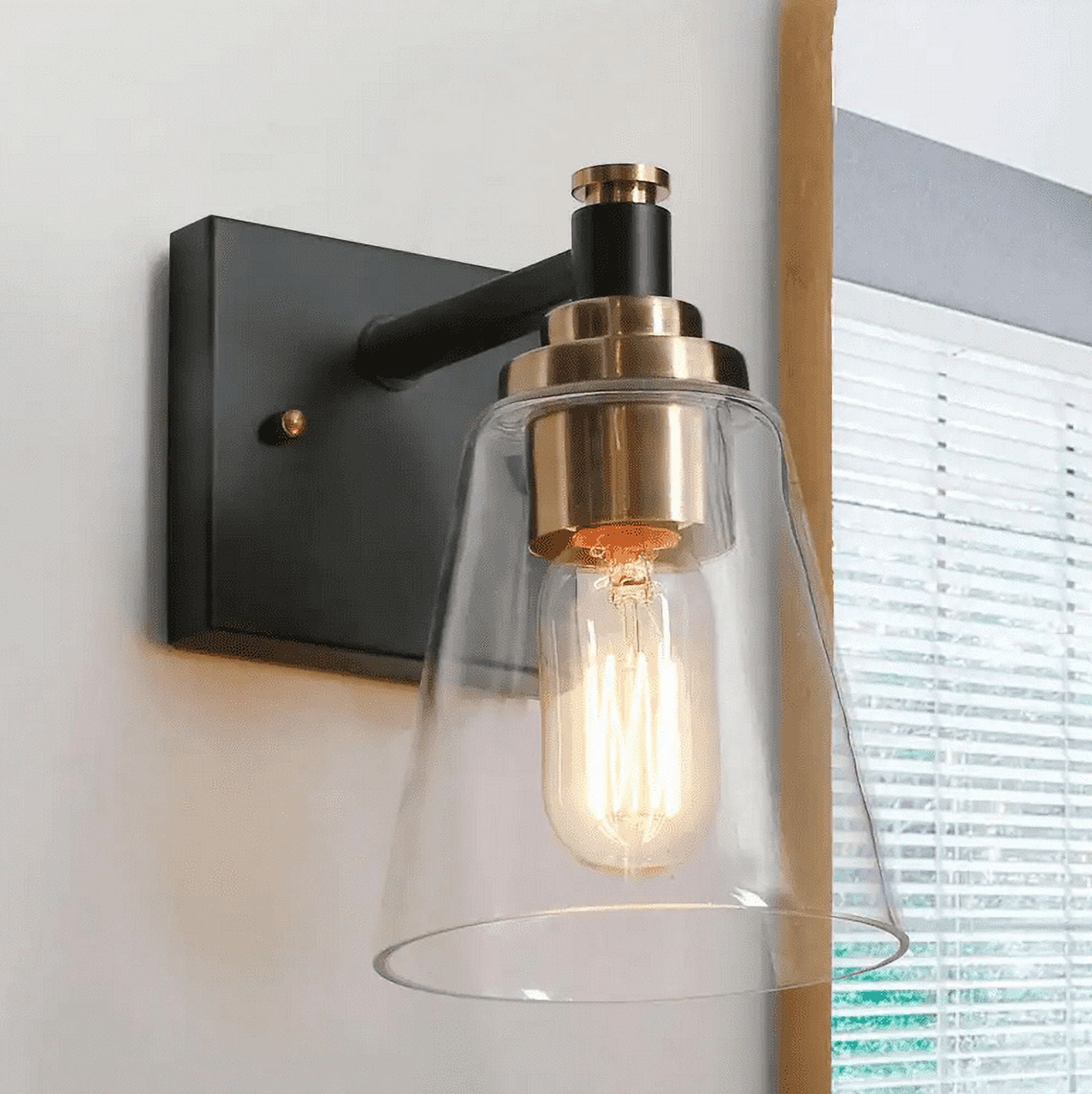 Wincer 1-Light Black and Brass-Plated Industrial Wall Sconce, Cone ...