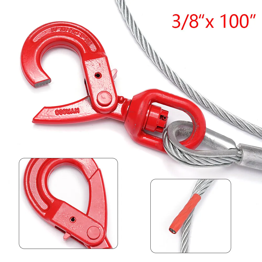 Winch Cable 3/8"x100" Steel Core Rope Self Locking Swivel Hook Tow ...