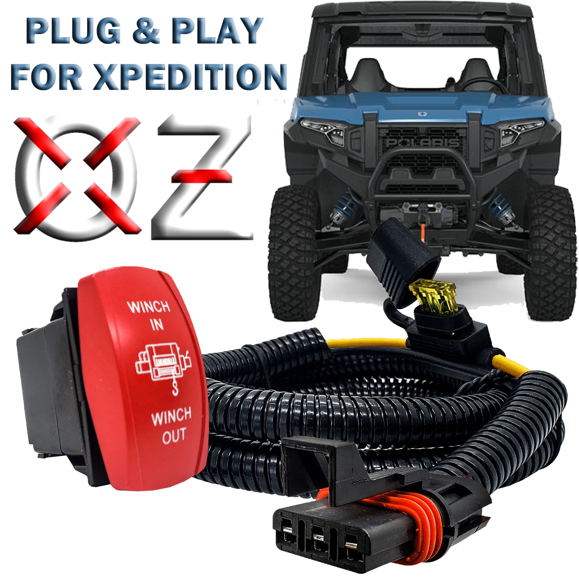 Winch In/Out Momentary Red Rocker Switch with Pulse Power Bus Bar Plug ...