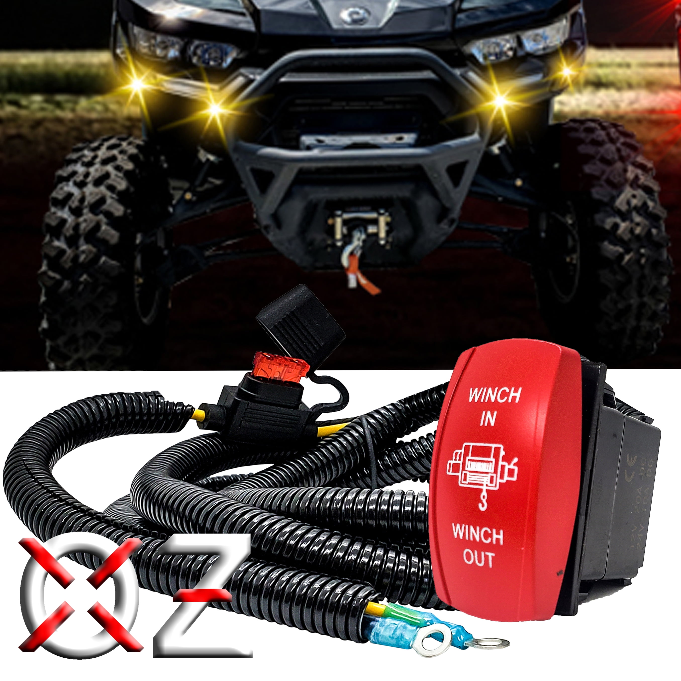 Winch In/Out Red Rocker Switch with Power Bus Bar Distribution Block ...