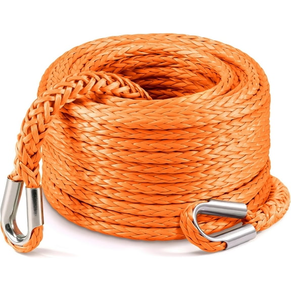 3/8" x 100' Synthetic Winch Rope with Hook, Winch Cable with Protective ...