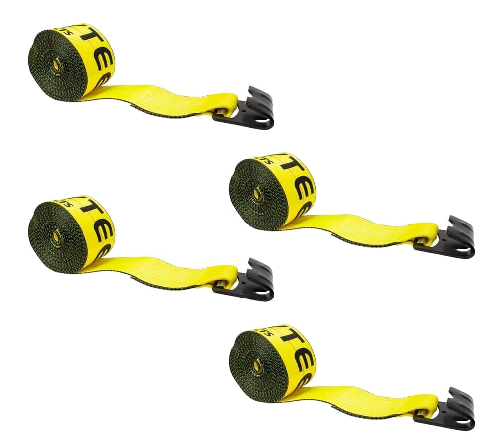Winch Straps 4" x 30' Yellow Heavy Duty Tie Down w/Flat Hooks WLL# 5400 ...