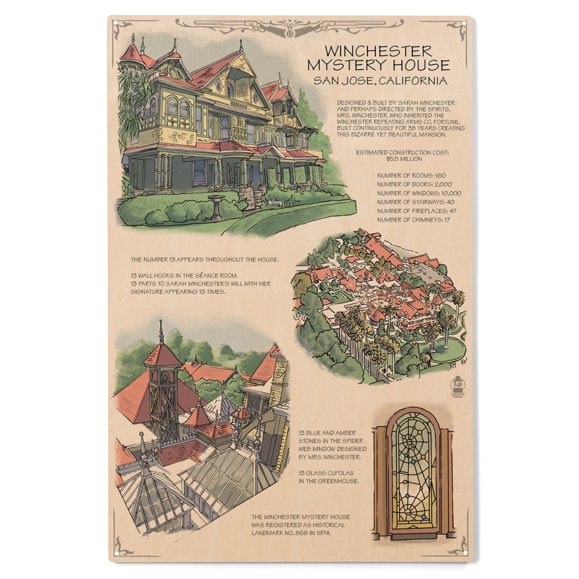 Winchester Mystery House, San Jose, CA, Technical Birch Wood Wall Sign ...