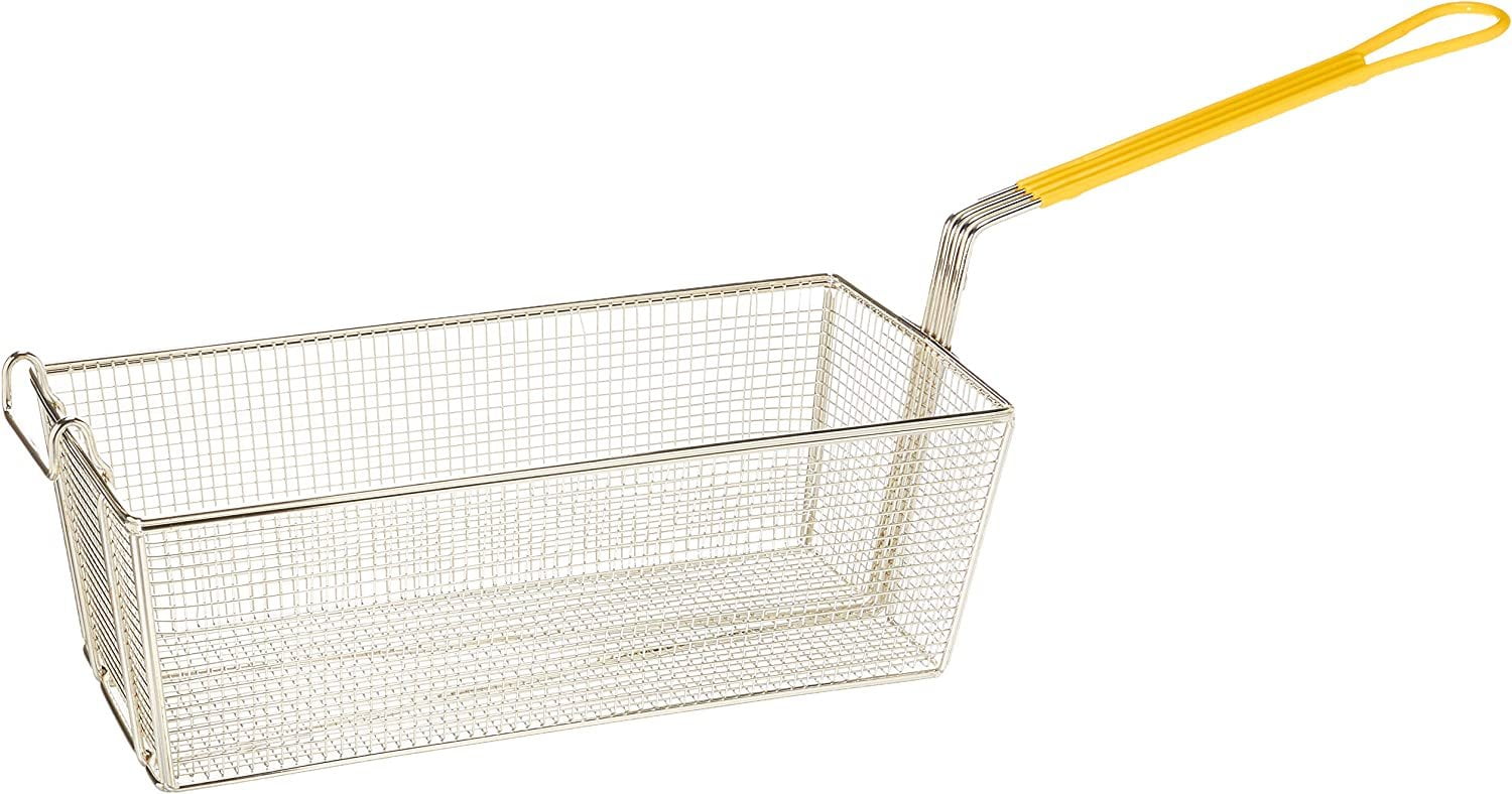 Winco FB-40, 17x8x6-Inch Wire Deep Fryer Basket with Plastic Yellow ...