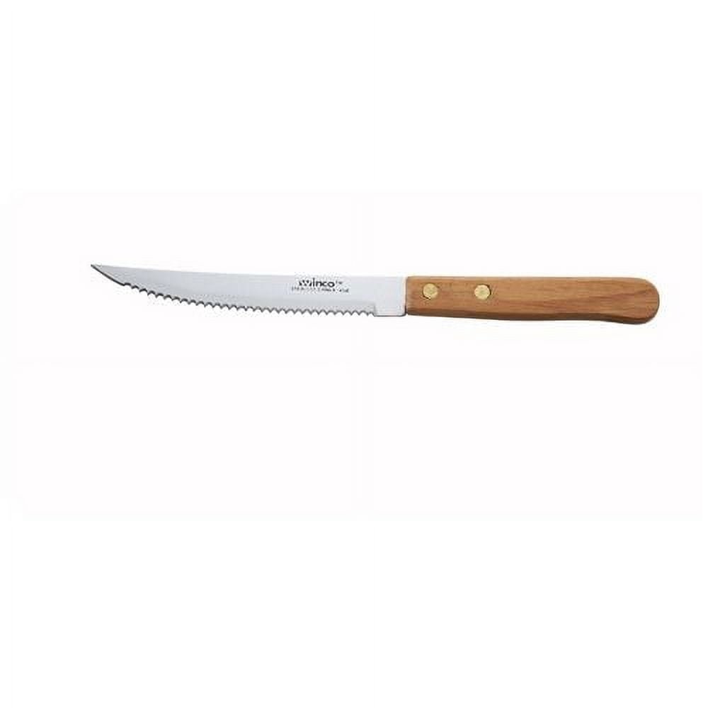 Winco K-45W Steak Knives, 4.5 in. Blade, Wooden Handle, Pointed Tip ...