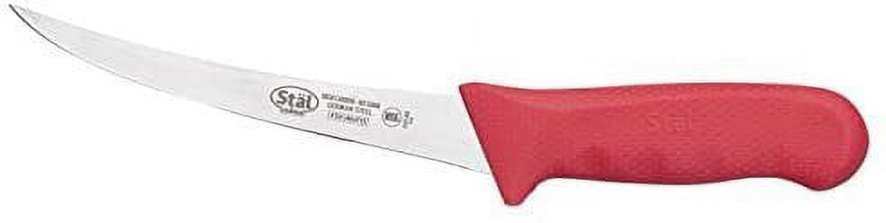 Winco 6" High Carbon Steel Flexible Curved Boning Knife, Red Handle ...