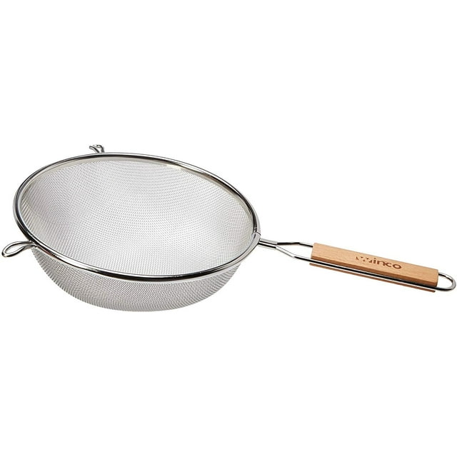 Winco 8 in Stainless Steel Kitchen Strainer with Flat Wood Handle ...