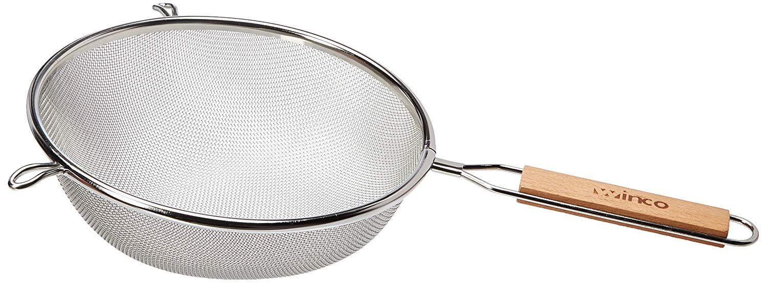 Winco MS3A-8S Strainer, Single Fine Mesh, Flat Wooden Handle, 2 ...