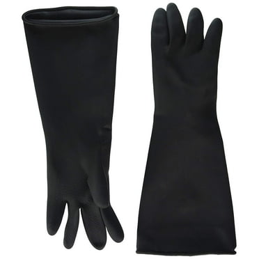 18" Extra Large Black Natural Rubber Gloves, Crinkle Finish & Rolled ...