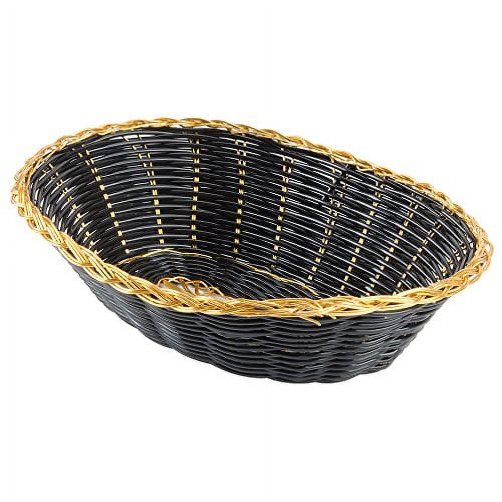 Winco PWBK-9V, 9" x 7" x 2-3/4" Black Oval Poly Woven Basket With Gold ...