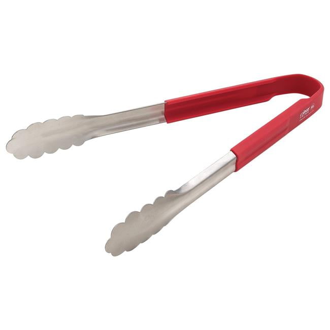 Winco UTSH-12R Prime 12 in. Stainless Steel Utility Tongs with Red ...