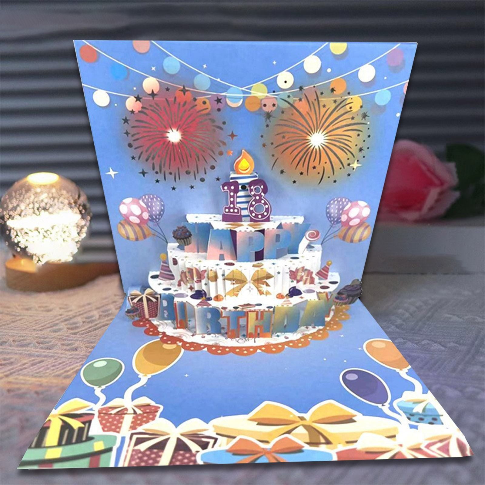 Wind Birthday Cake Music Lighting 3D Three Greeting Card High End ...