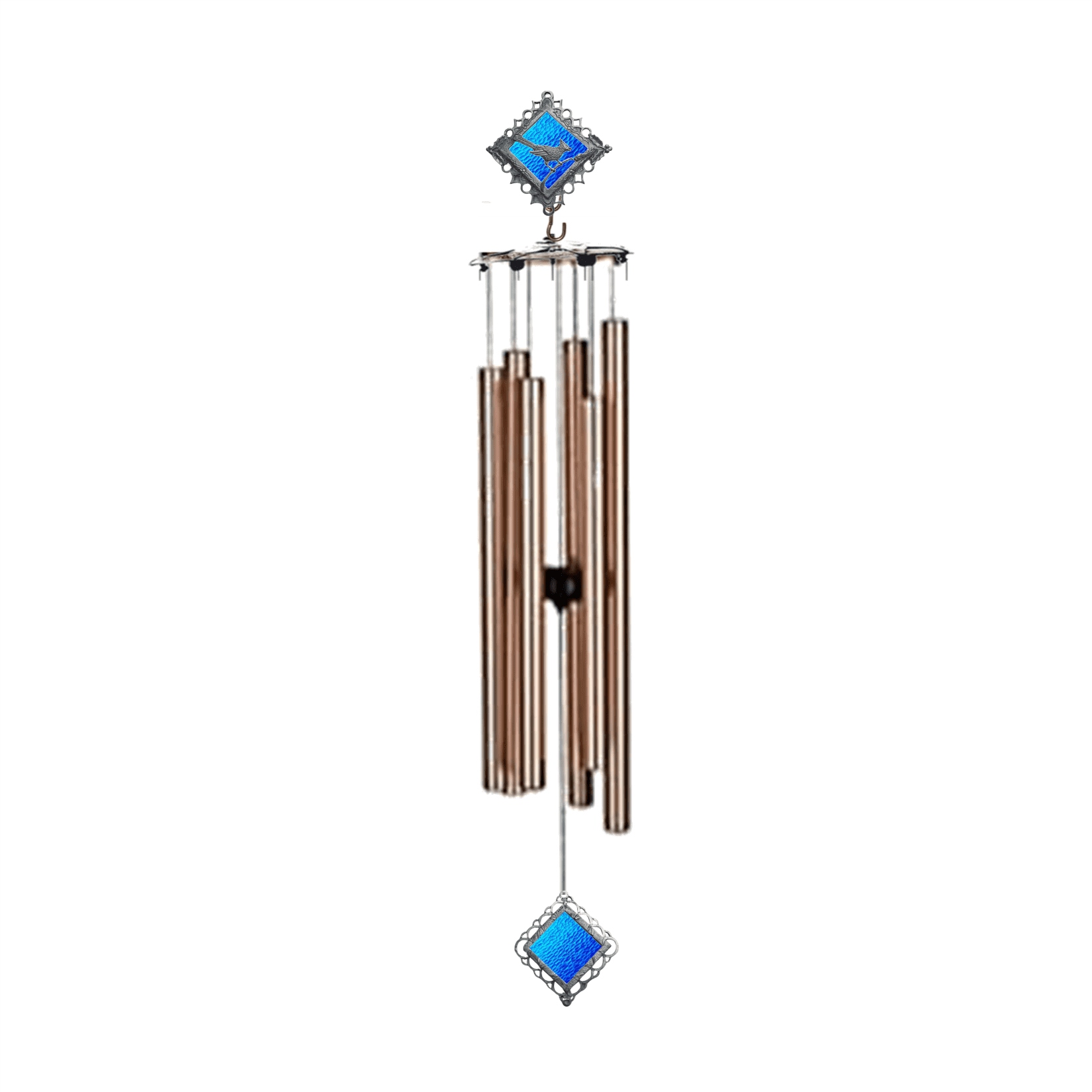 Wind Chime - 36in Stained Glass Cardinal - Teal Glass - Gold Tube ...