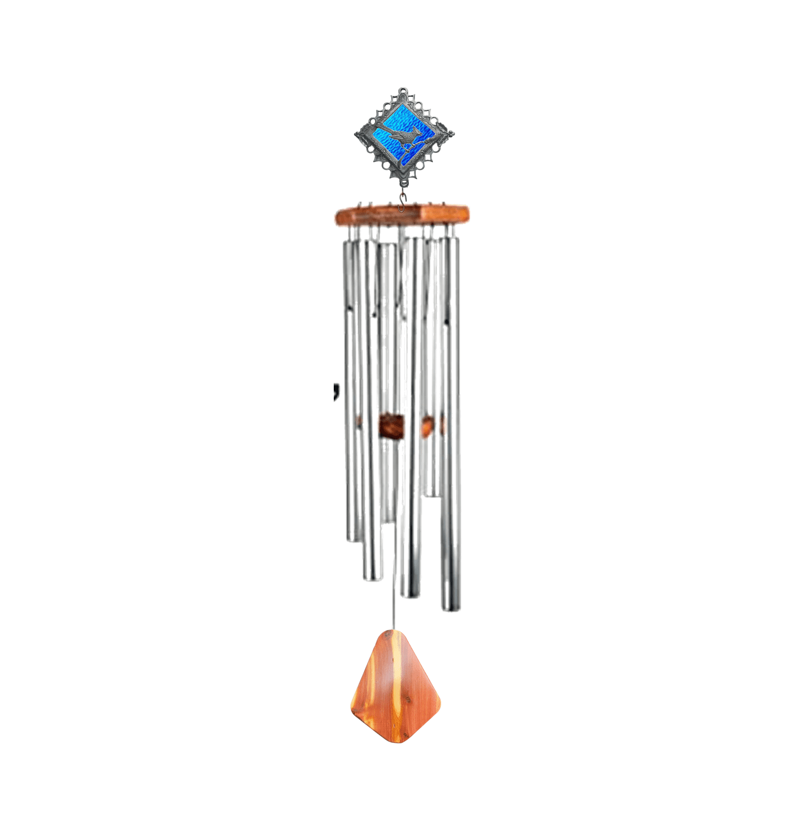 Wind Chime - 36in Stained Glass Cardinal - Teal Glass - Silver Tube ...