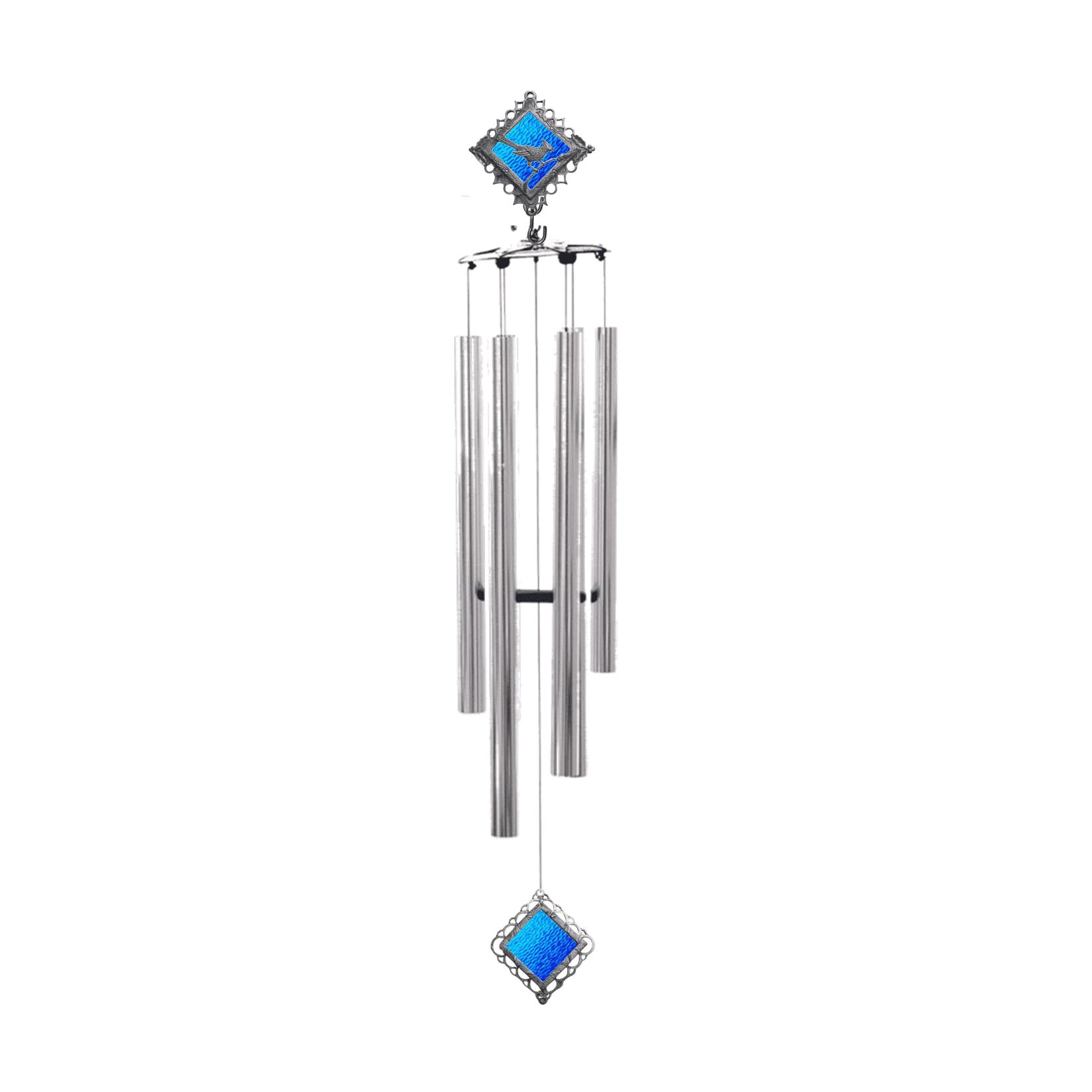 Wind Chime - 36in Stained Glass Cardinal - Teal Glass - Silver Tube ...