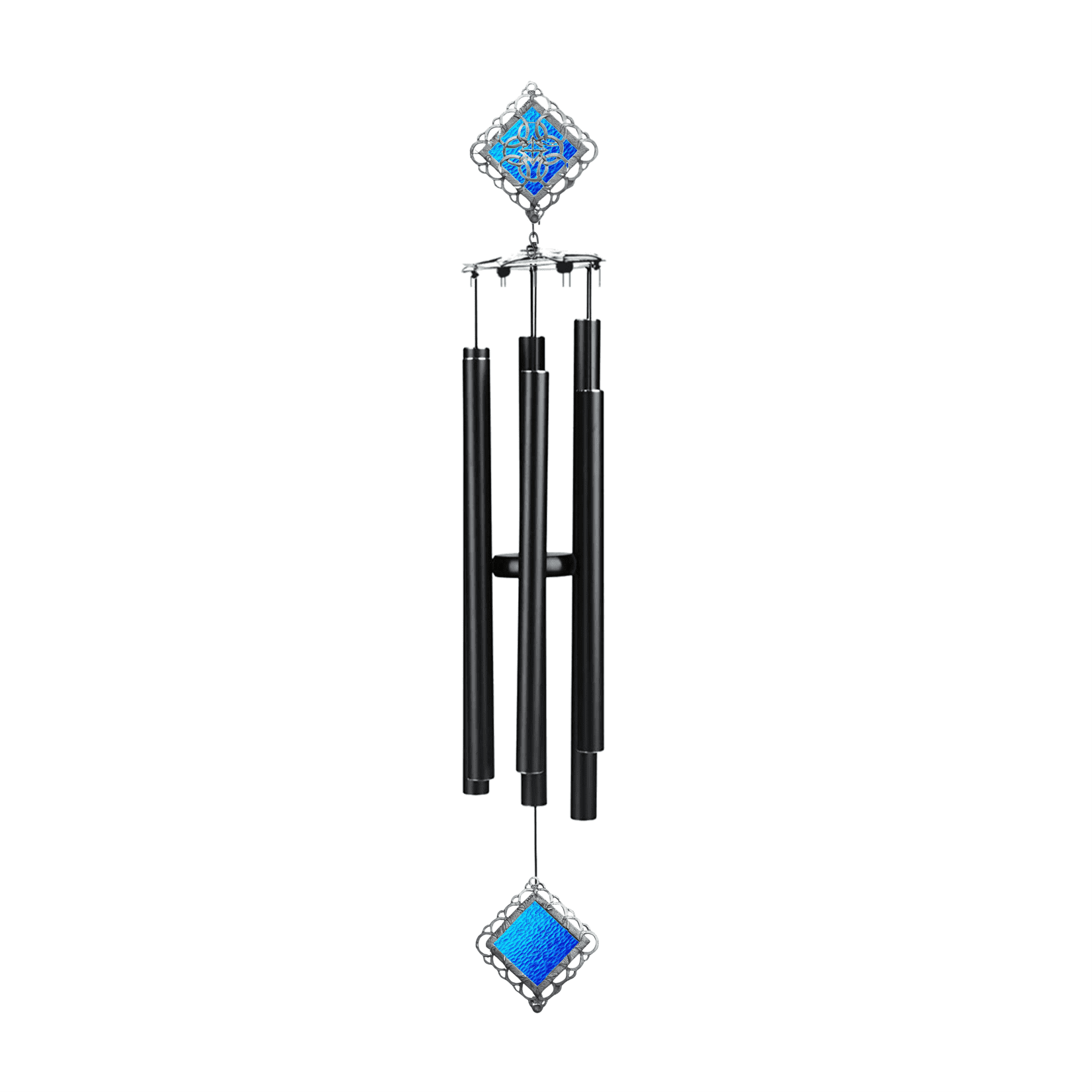 Wind Chime - 36in Stained Glass Crescent - Teal Glass - Black Tube ...