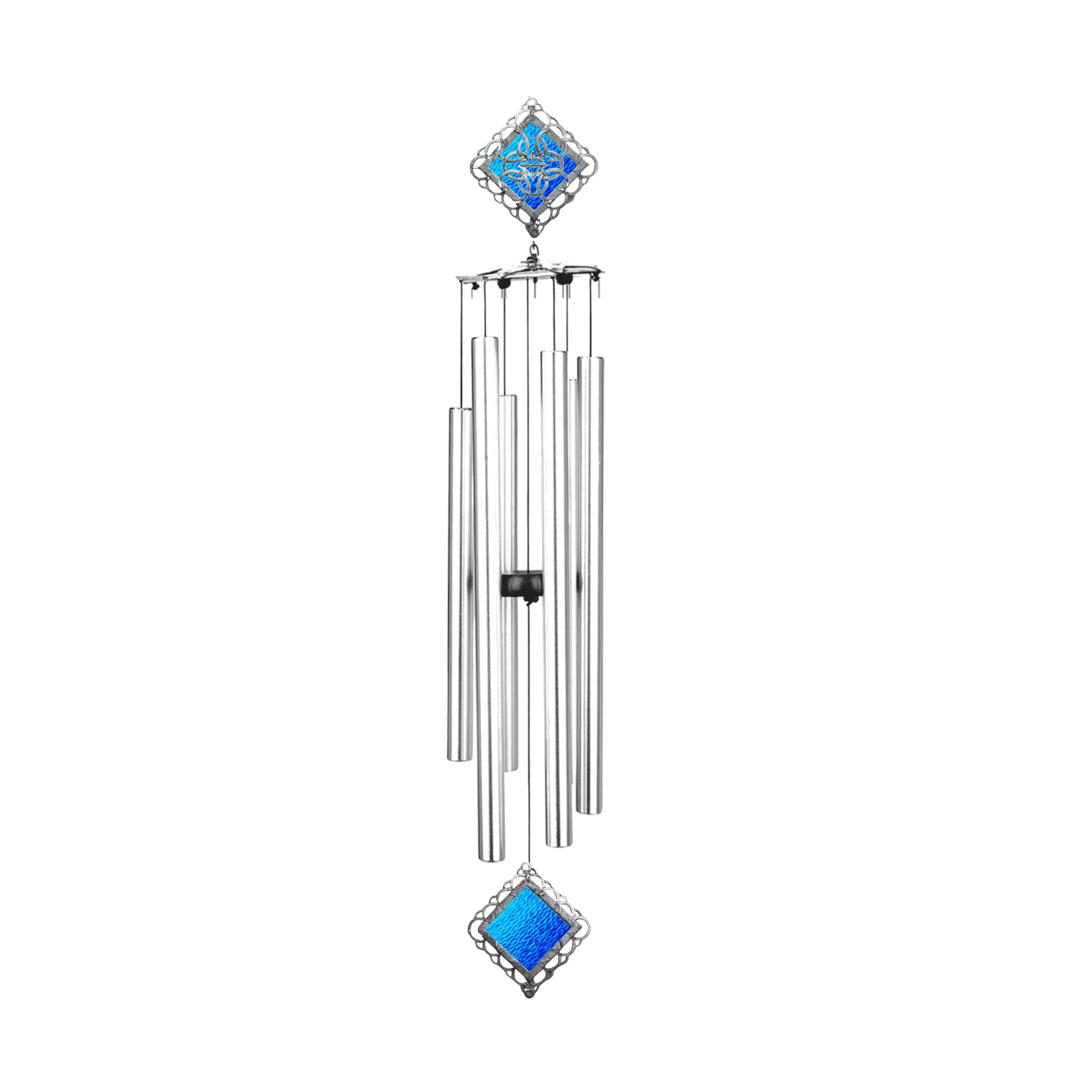 Wind Chime - 36in Stained Glass Crescent - Teal Glass - Silver Tube ...