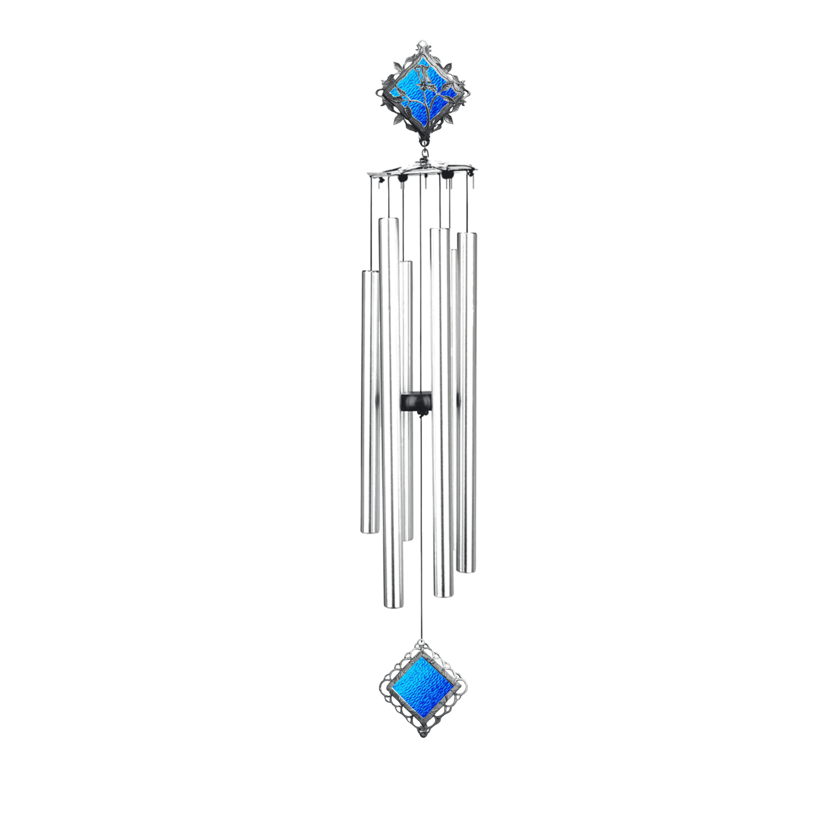 Wind Chime - 36in Stained Glass Glass Rose - Teal Glass - Silver Tube ...