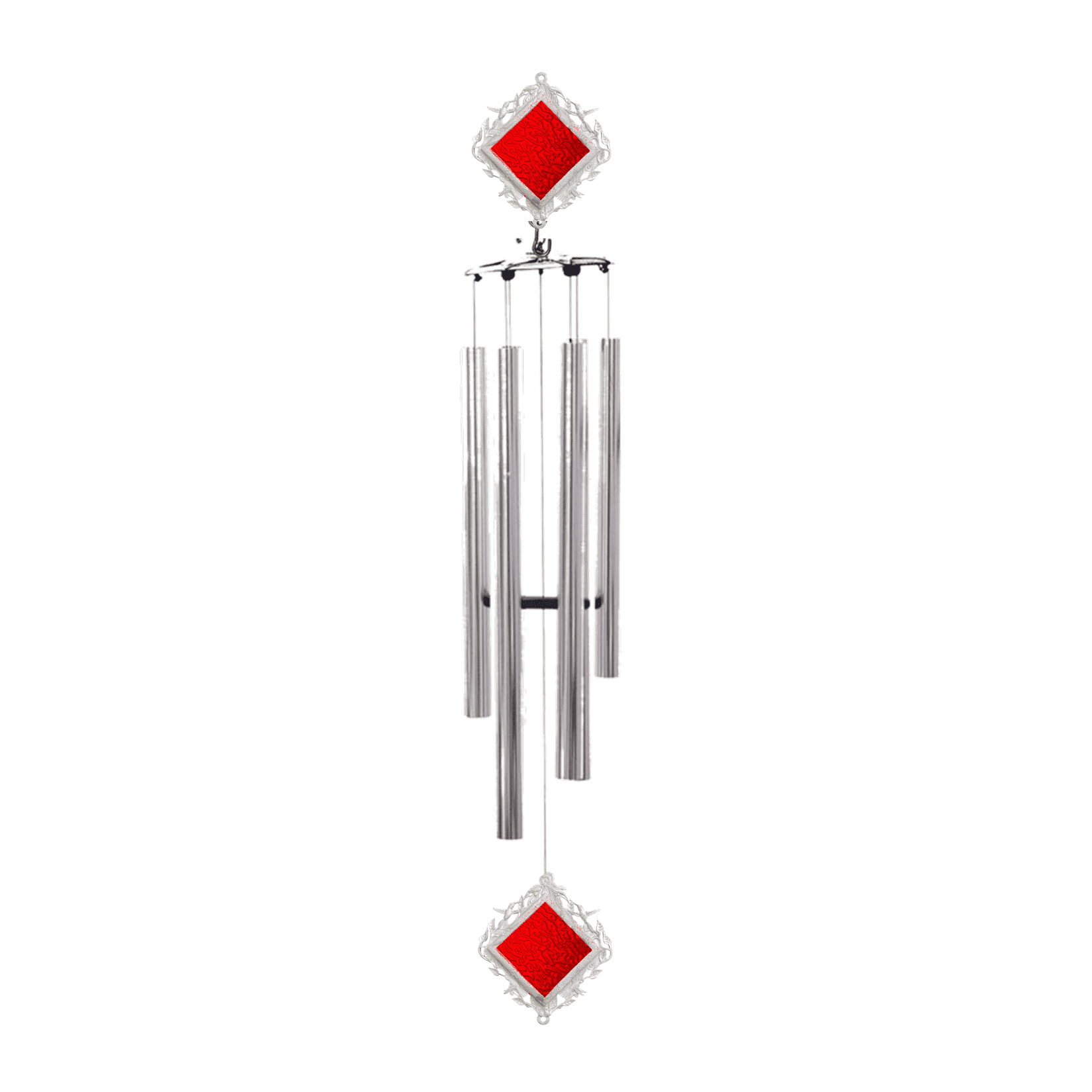Wind Chime - 50in Stained Glass Large Blank - Red Glass - Silver Tube ...