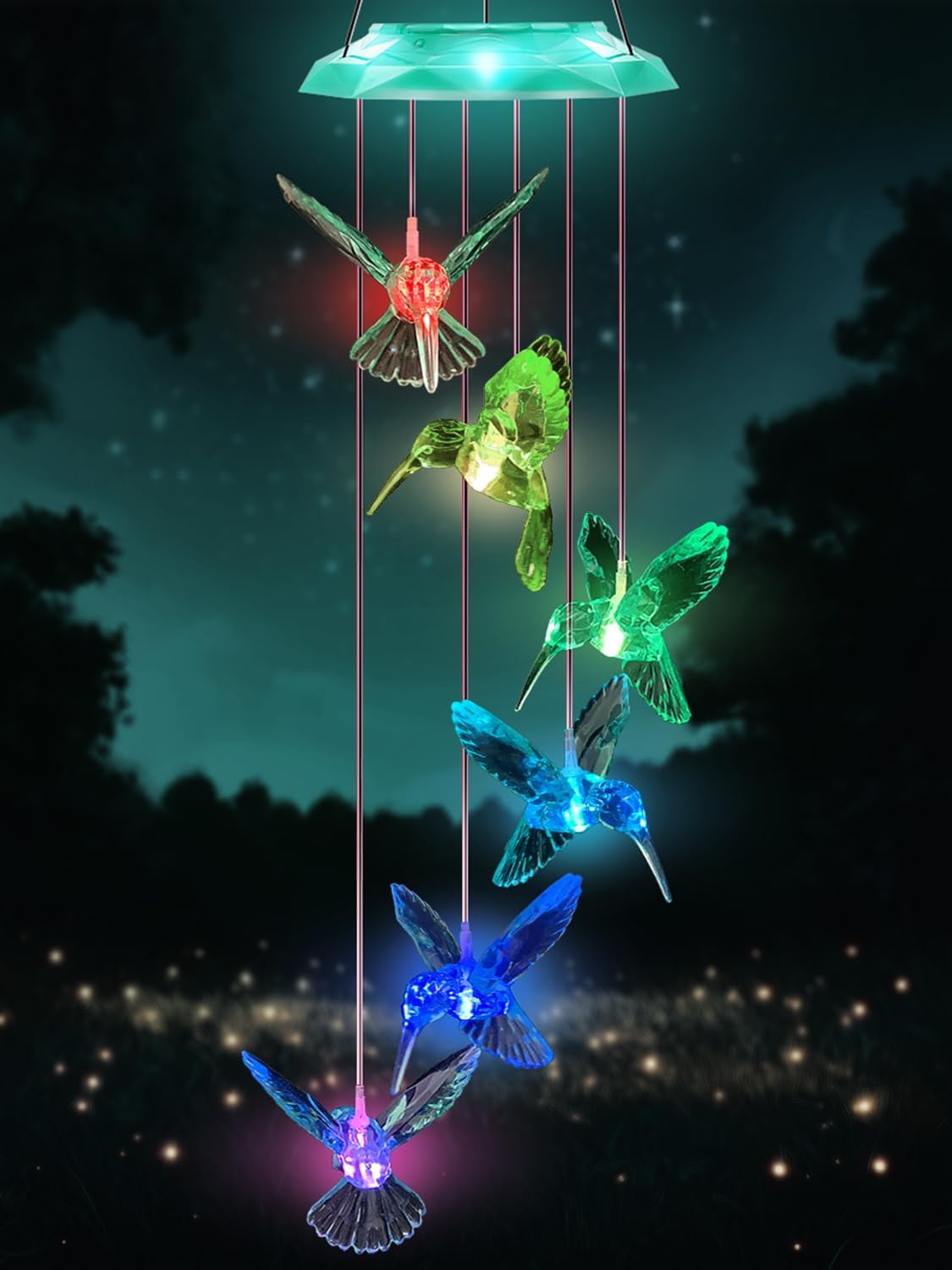 Wind Chime, Hummingbird Solar Outdoor Wind Chime, Green Gradient ...