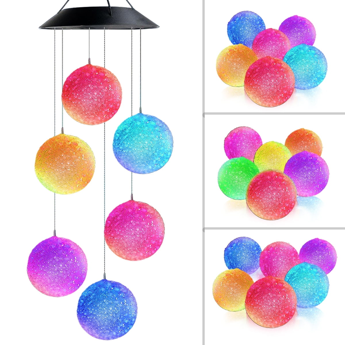 Solar Powered Crystal Ball Wind Chime, LED Color Changing Waterproof ...