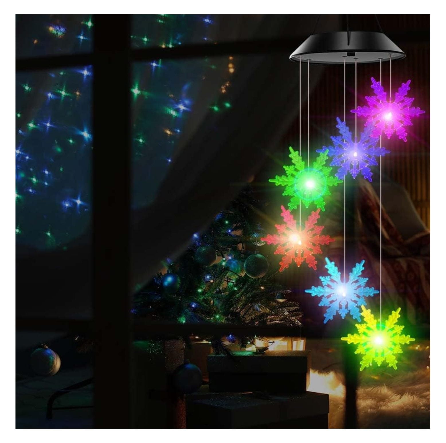 Wind Chimes Outdoor, Solar Powered Snowflake Wind Chimes LED Decorative ...