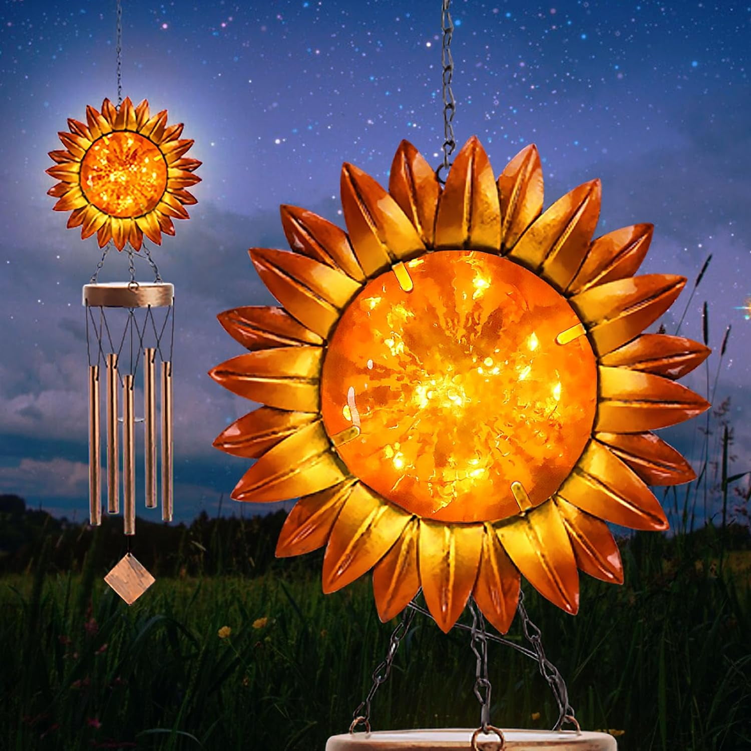 Wind Chimes, Sunflower Solar Wind Chimes for Outside, Hanging Decor ...