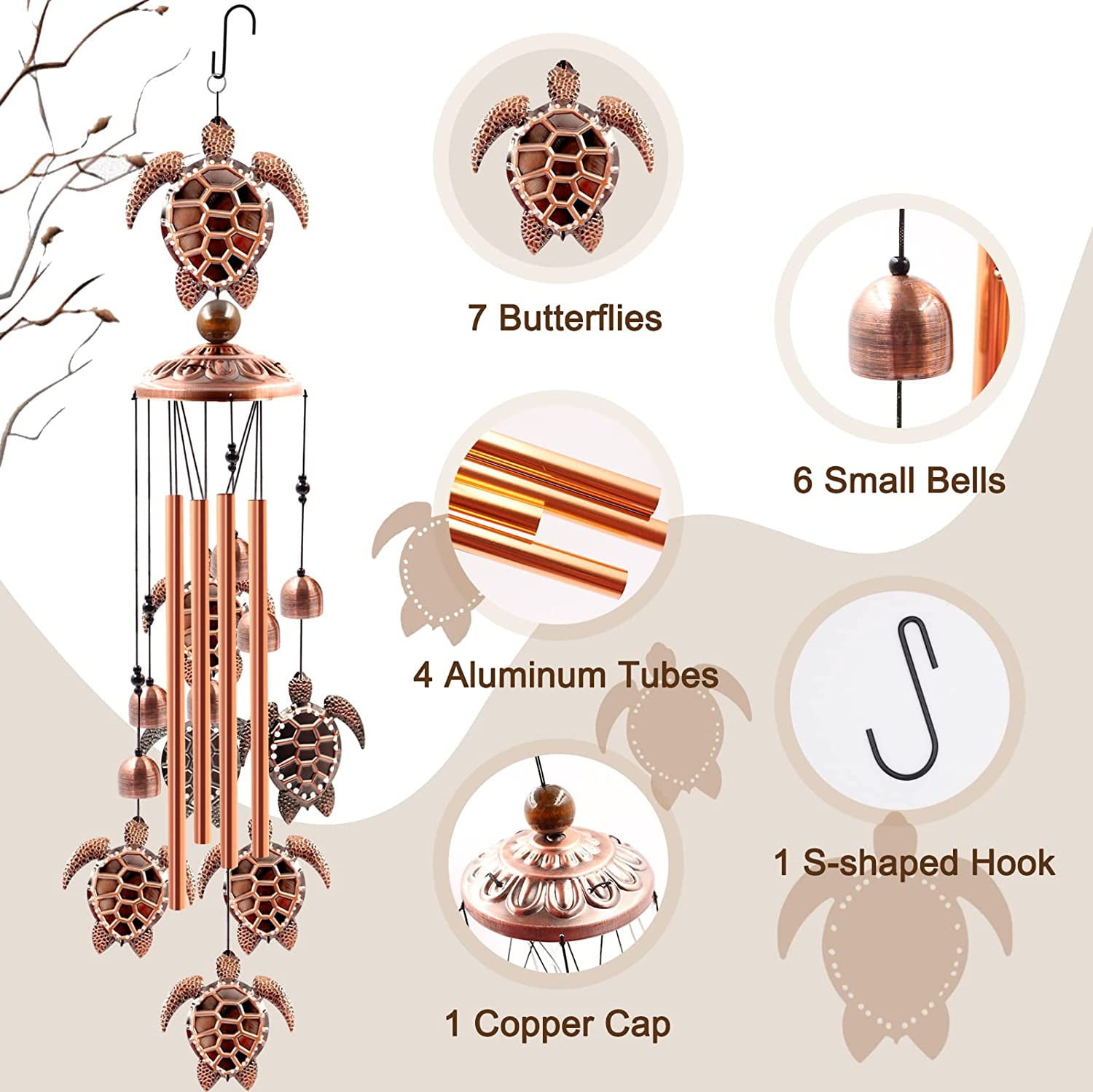 Wind Chimes for Outside, Sea Turtles Aluminum Tube Windchime with S ...