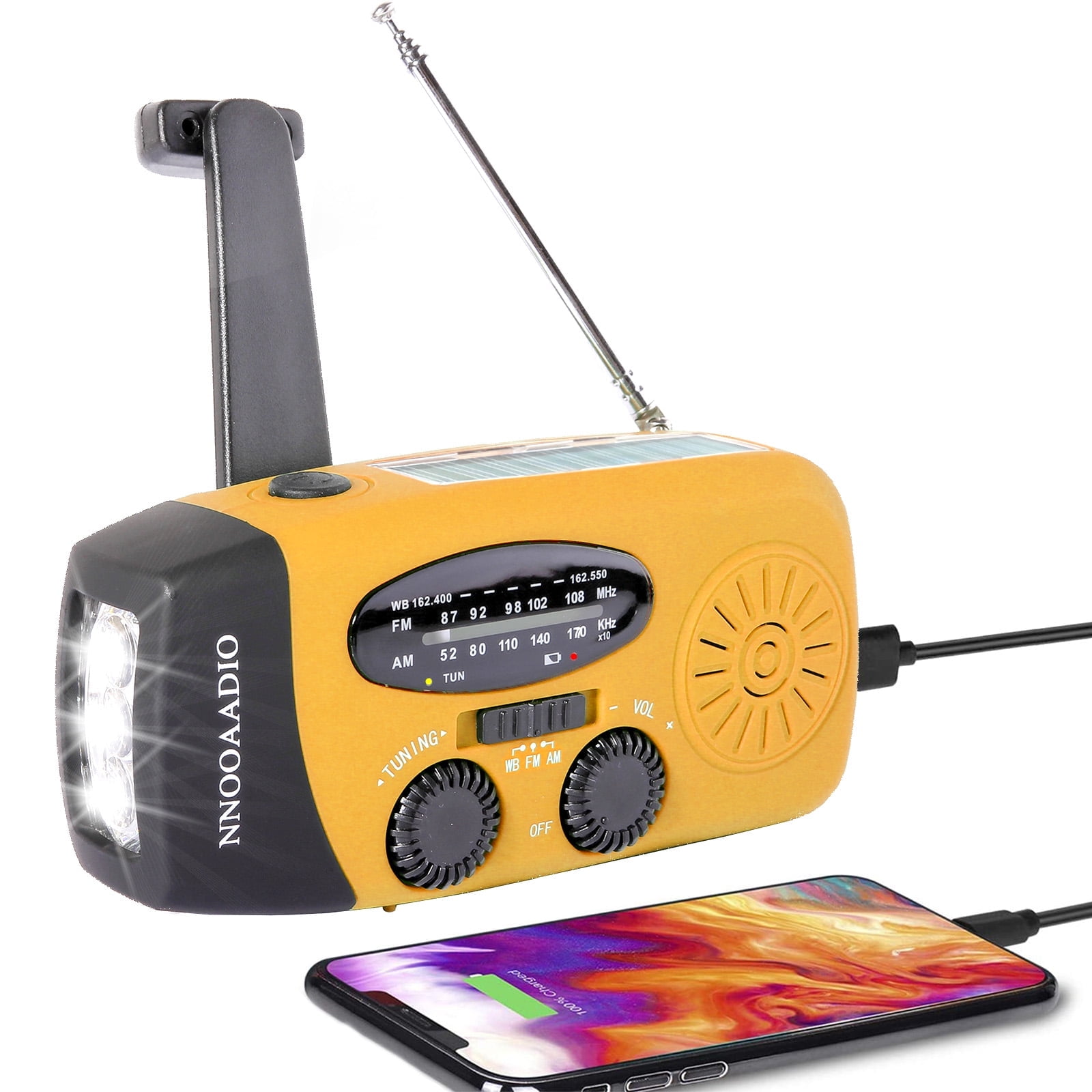 NNOOAADIO Wind Up Solar Radio, Survival Hand Crank AM/FM Emergency ...