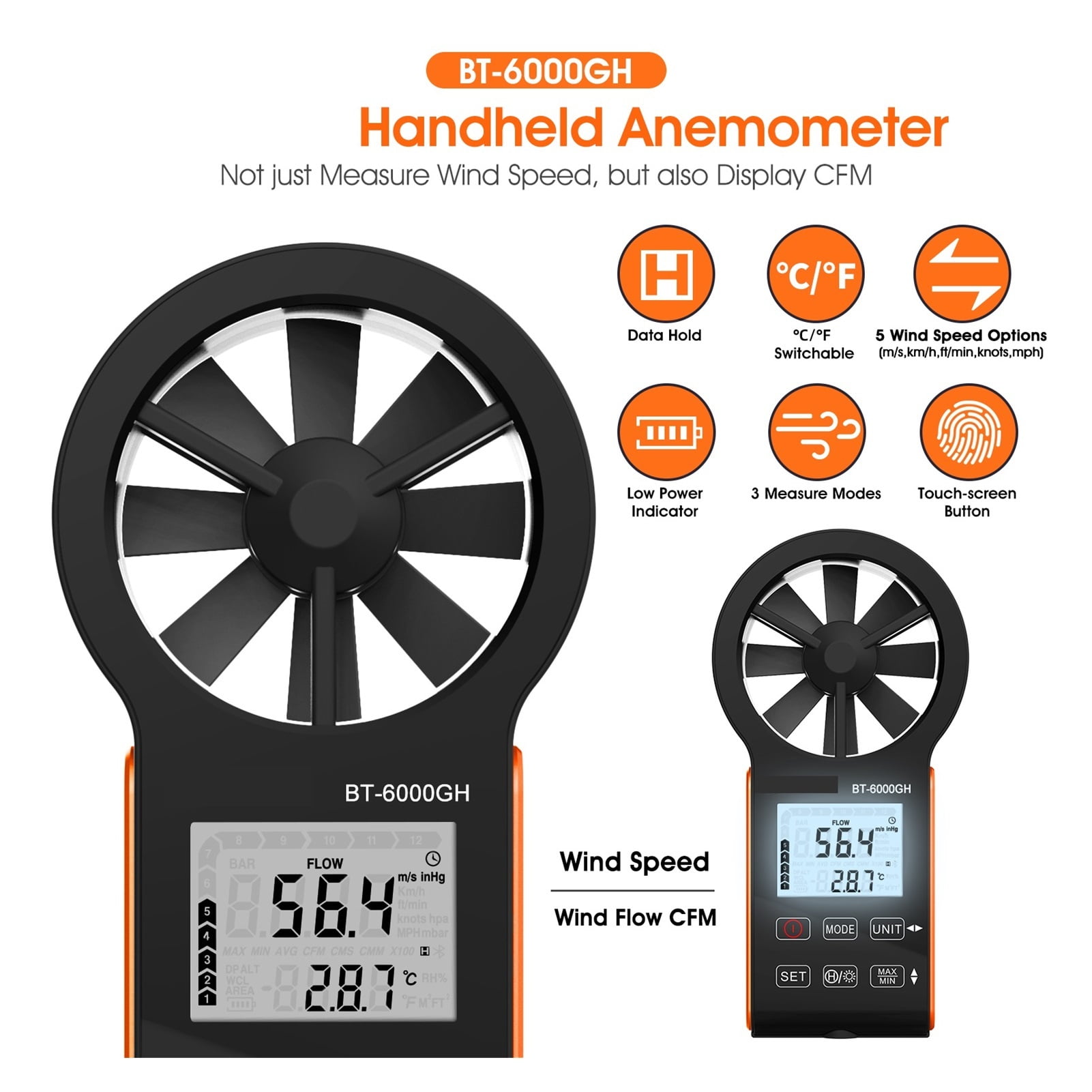 Wind Speed Measurement New Rechargeable Anemometer with Touching Key ...