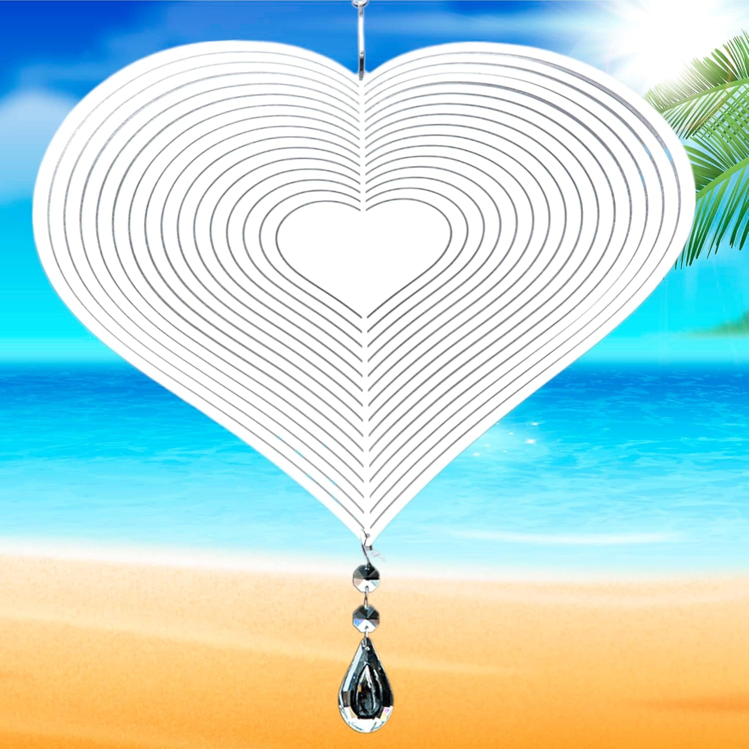 Wind Spinner Outdoor Metal 3D Wind Spinner Hanging Stainless Steel Heart Pattern Spinners for ...