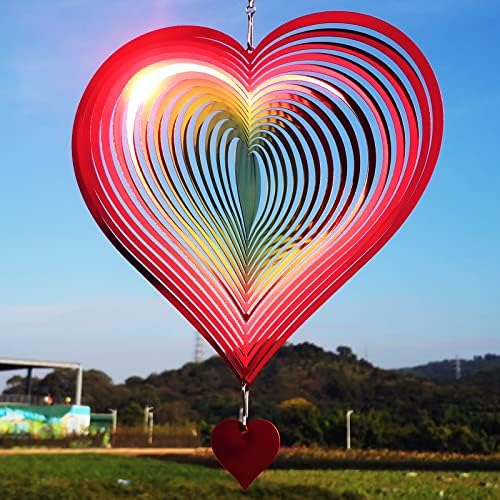 Wind Spinner Red-Yellow Gradient Love Heart 3D Metal Hanging Wind ...