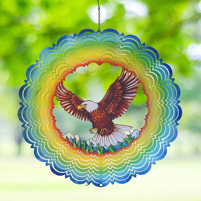Wind Spinners-12 inch 3D Stainless Steel Eagle Hanging Wind Spinner ...
