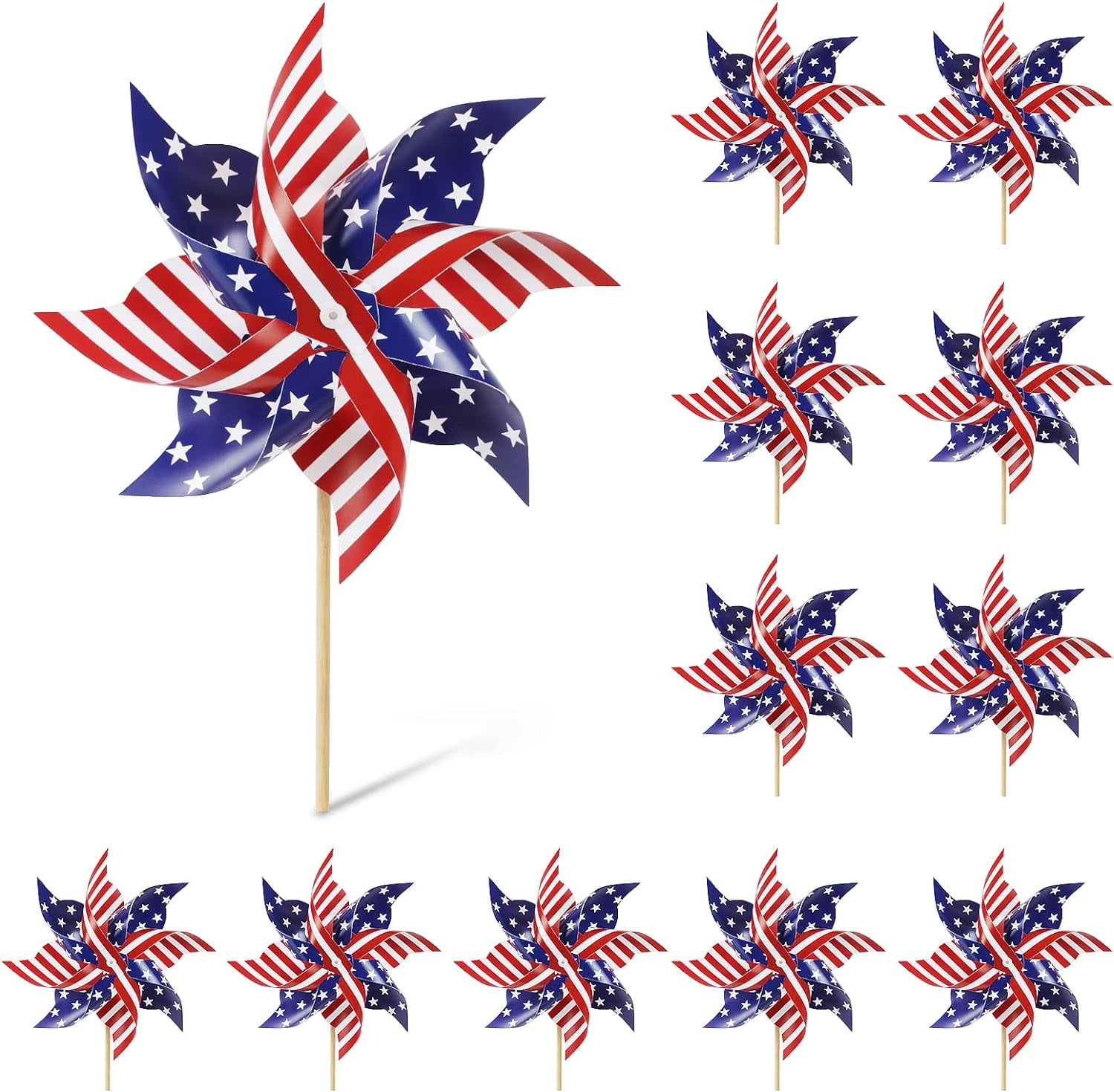 Wind Spinners Outdoor, 12Pcs American Flag Patriotic Pinwheels Red ...