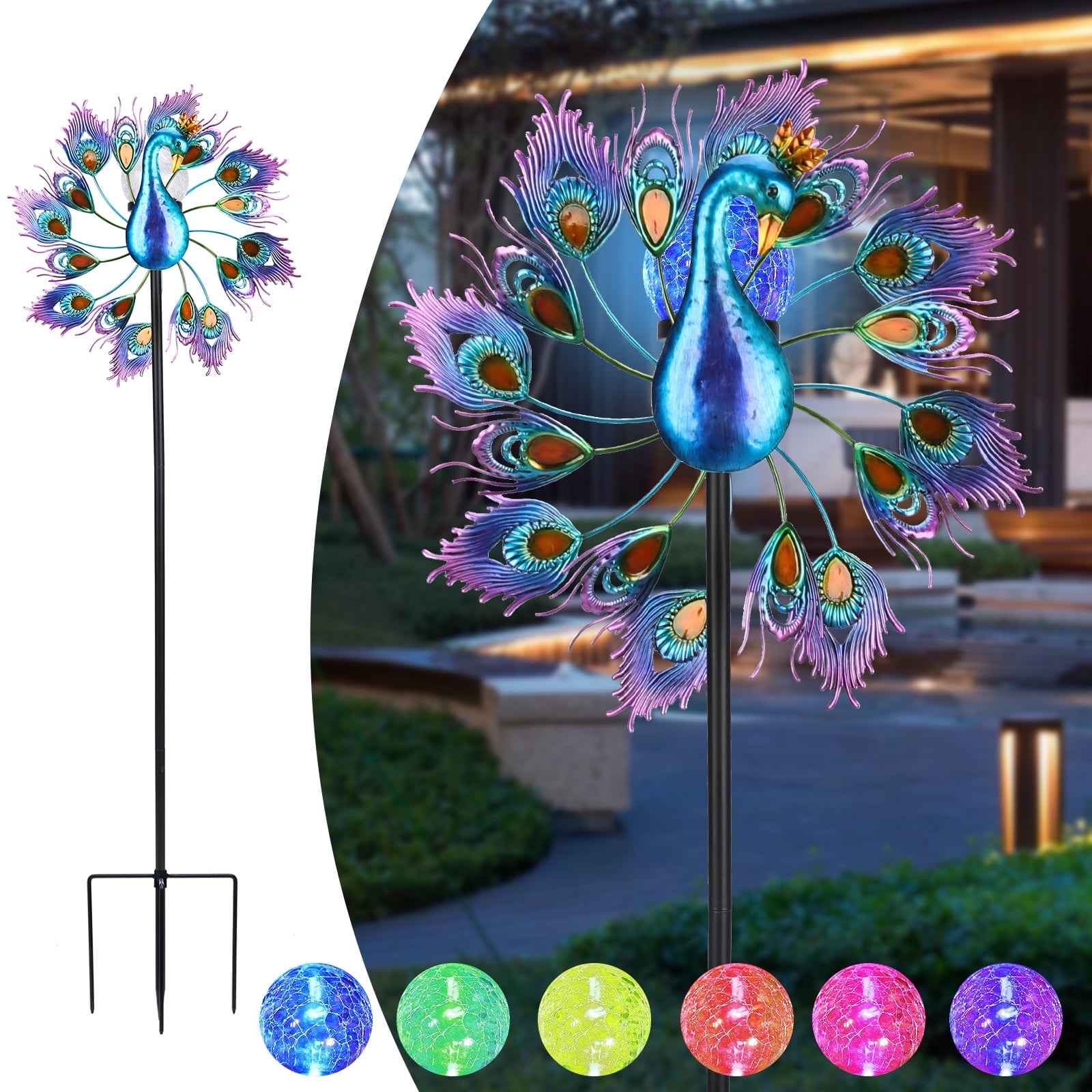 Peacock Kinetic Wind Spinner - Durable Metal Outdoor Decoration for ...