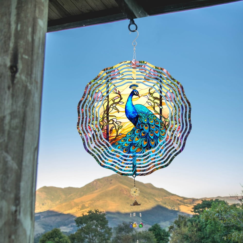 Wind Spinners Peacock - 10 inch 3D Stainless Steel Hanging Wind Spinner ...