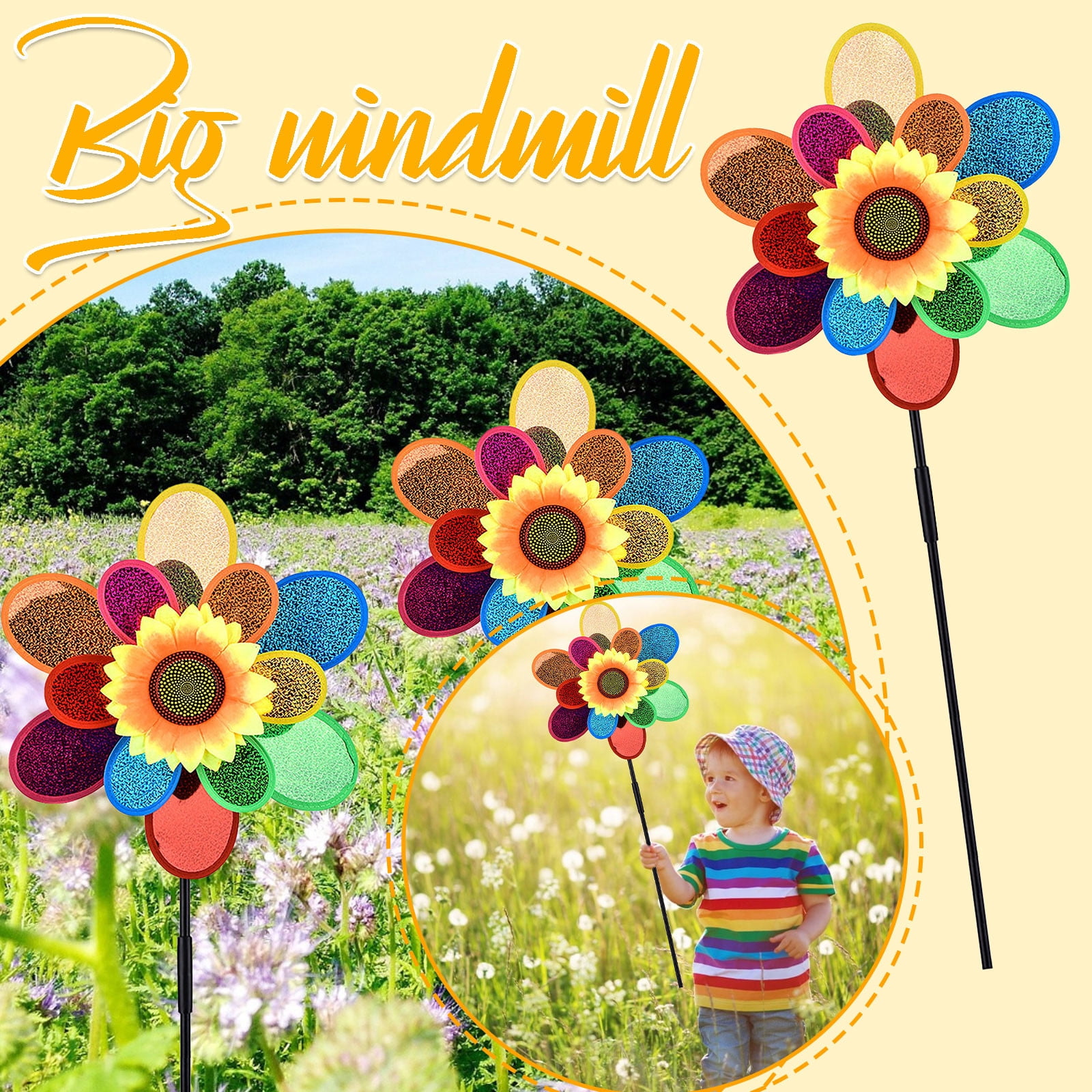 Wind Spinners for Yard and Garden, Colorful Sunflower Pinwheels,Rainbow ...