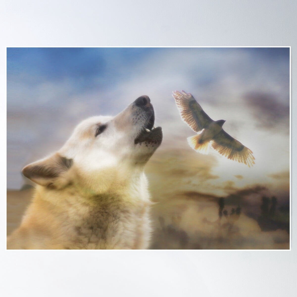 Wind Talker Wolf And Red Tail Native American Inspired Poster Wall Art ...