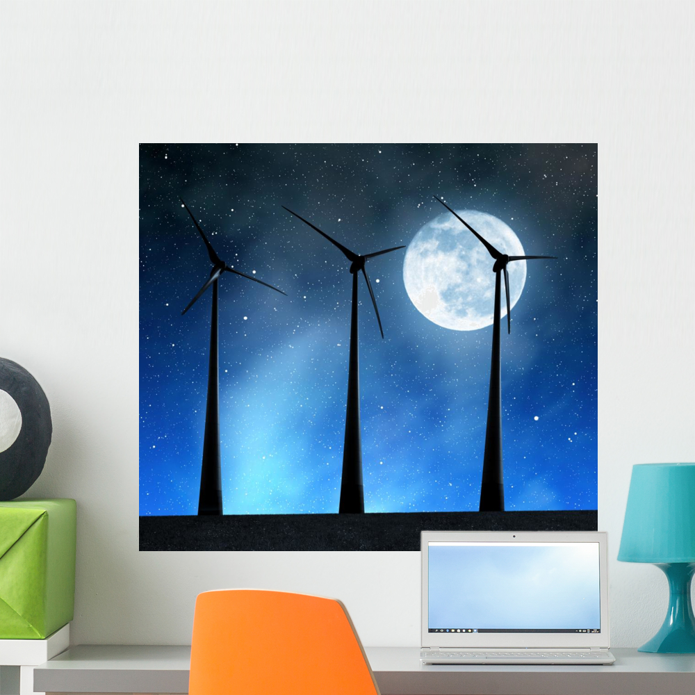 Wind Turbines Night Sky Wall Mural by Wallmonkeys Peel and Stick ...