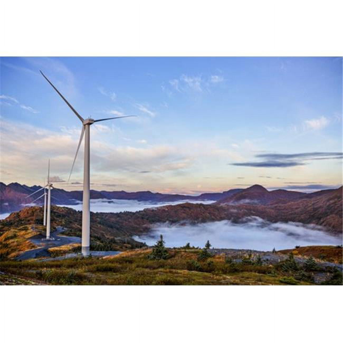 Wind Turbines with Low Fog Patches On Pillar Mountain Kodiak Alaska Fall Poster Print by Marion ...