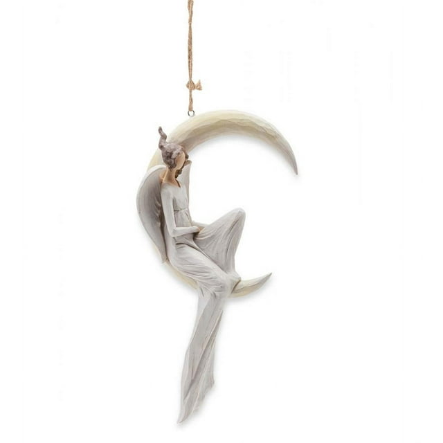 Wind & Weather Angel Sitting on Crescent Moon Indoor/Outdoor Hanging ...